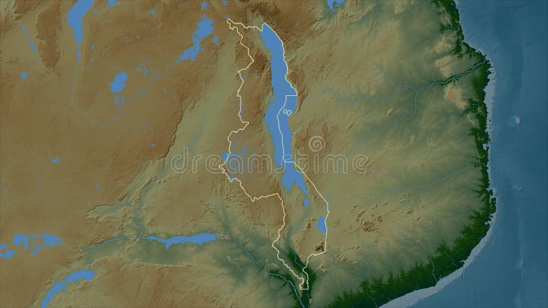 Malawi outlined. Physical stock illustration. Illustration of elevation ...