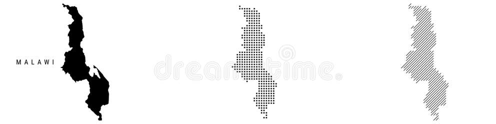 Malawi Silhouette Map and Two Patterns of Dots and Slanted Lines. Flat ...