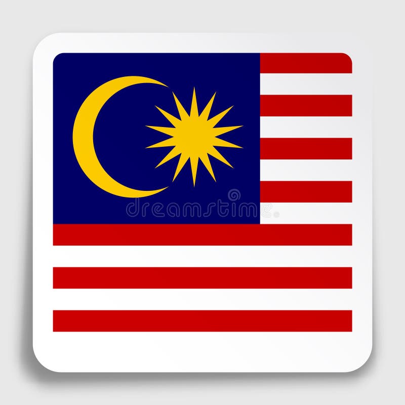Malaysia Flag Icon on Paper Square Sticker with Shadow. Button for ...