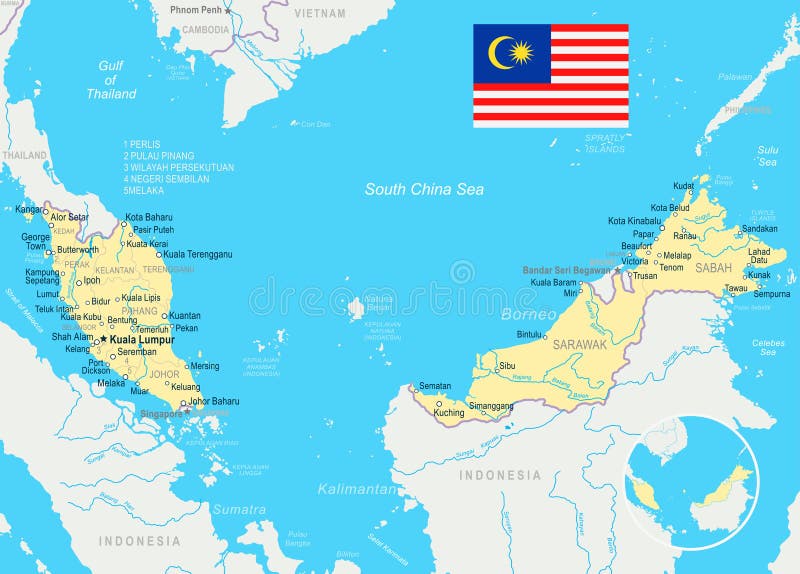 Malaysia - Map and Flag Illustration Stock Illustration - Illustration ...