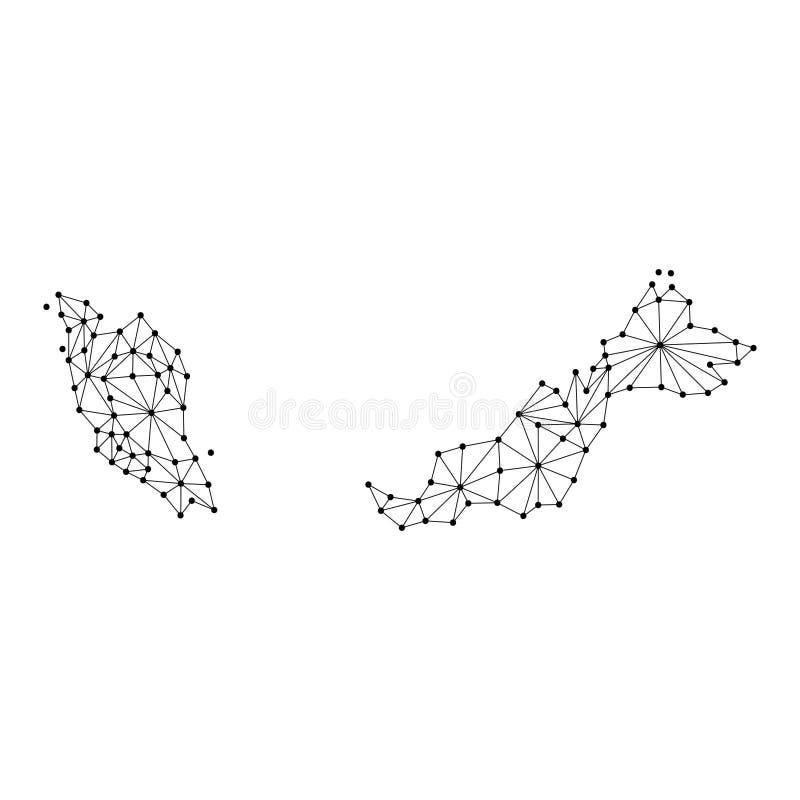 Malaysia Map of Polygonal Mosaic Lines Network, Rays, Dots Illustration ...