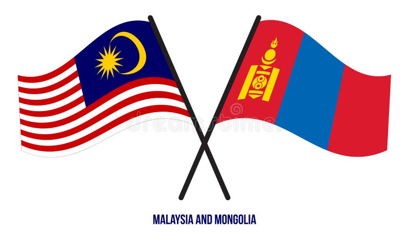 Malaysia And Mongolia Flags Crossed And Waving Flat Style Official