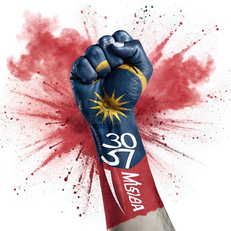 Malaysia Raised Fist with Powder Explosion Stock Illustration ...
