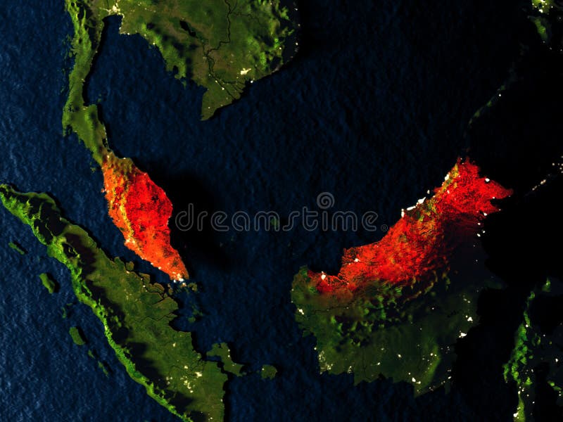 Malaysia in Red from Space at Night Stock Illustration - Illustration ...