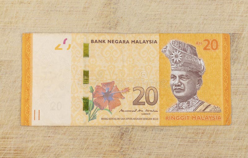 Malaysia Twenty Ringgit Banknote on a Wooden Background Editorial ...