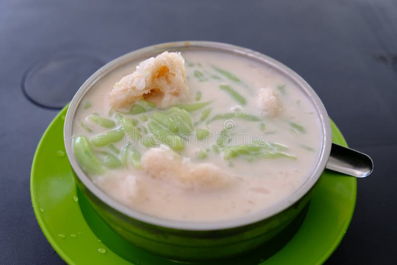 Malaysian Dessert Called Cendol on Green Plate, Soft Focus Stock Image ...