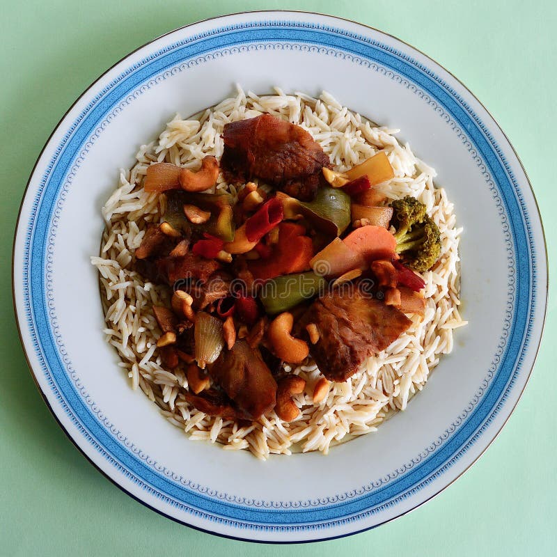 Malaysian Duck with Vegetables and Steamed Rice. Stock Photo - Image of ...