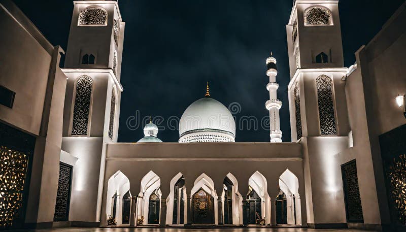 Malaysian mosque at night stock illustration. Illustration of night ...