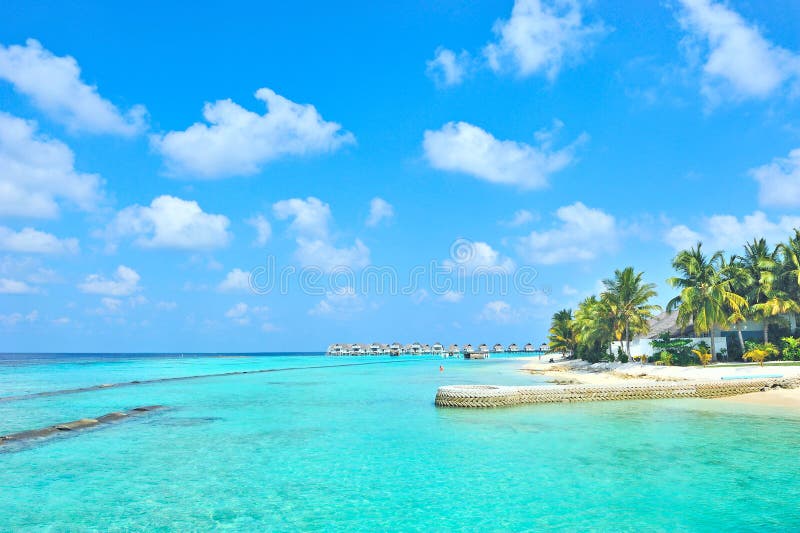 Maldives Island and Water Villas Stock Photo - Image of cloud, scenery ...