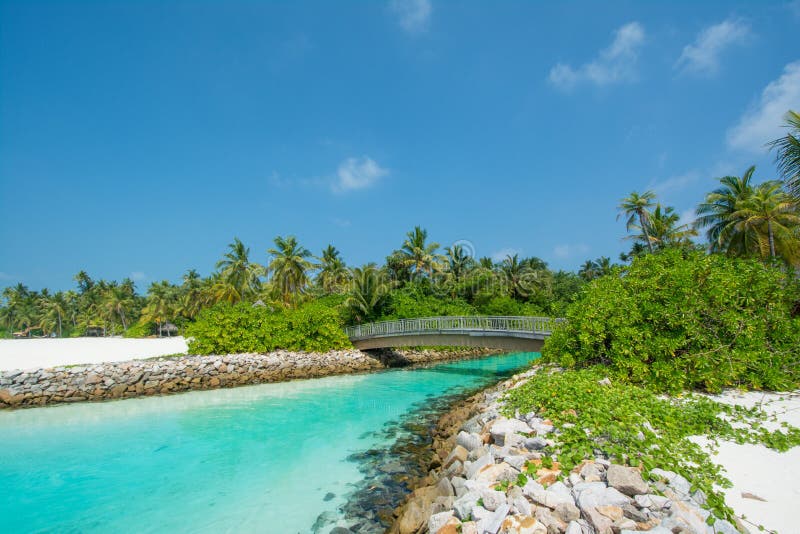 Maldives Beautiful Landscape with Bridge Across Channel Stock Photo ...