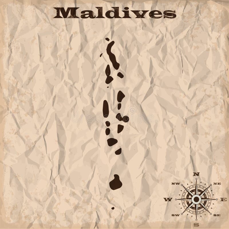 Maldives Old Map with Grunge and Crumpled Paper. Vector Illustration ...