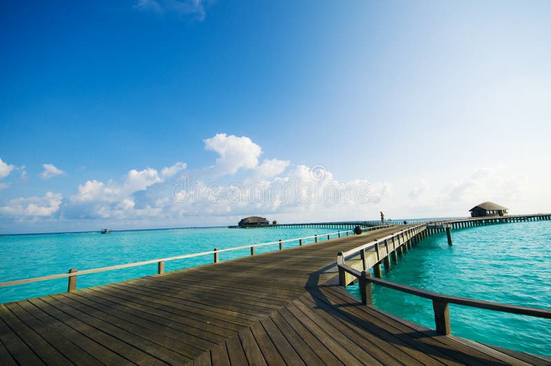 Maldives resort bridge. stock image. Image of community - 40525375