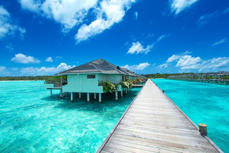 Maldives Water Bungalow on Ocean Water Stock Image - Image of resort ...