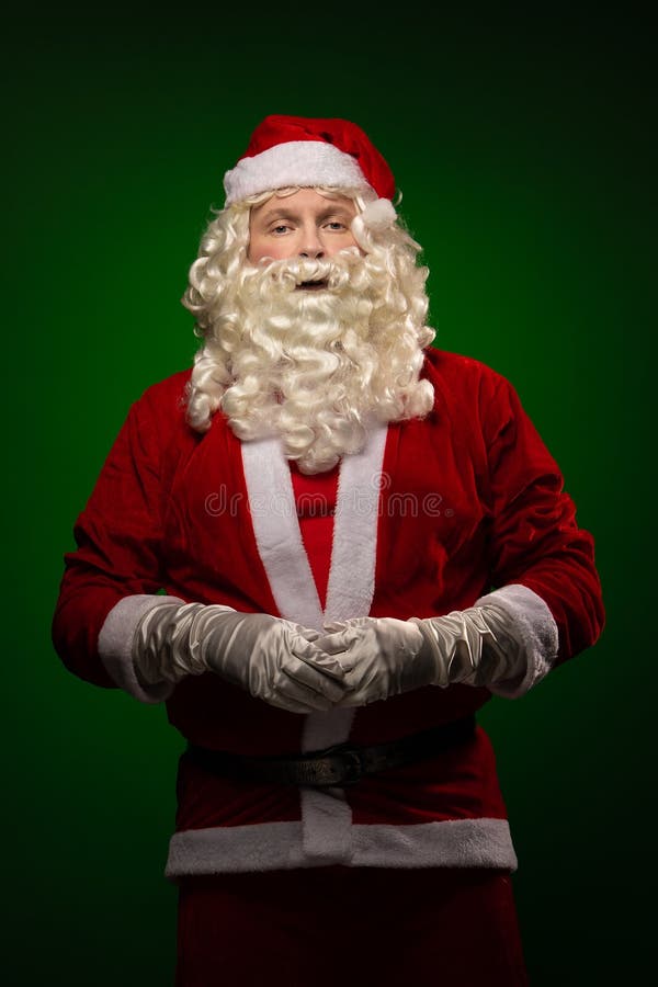 Male Actor in a Costume of Santa Claus Dancing and Gesturing Stock ...