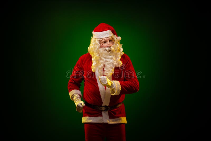 Male Actor in a Costume of Santa Claus Dancing and Gesturing Stock ...