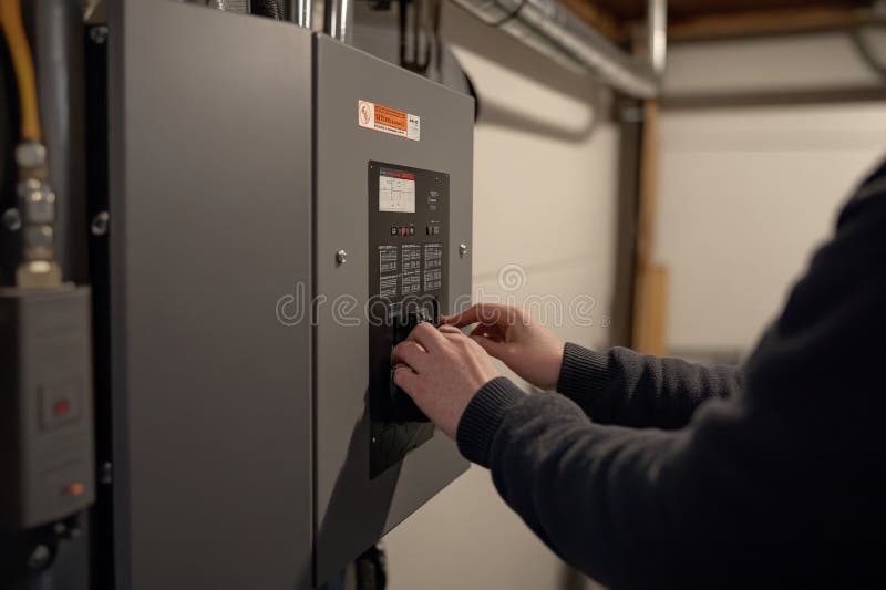 Male Adult Operating Electrical Panel in Industrial Setting Stock Photo ...