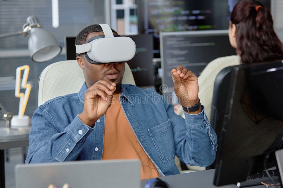VR Developer Program Coding Working in Goggles Stock Image - Image of industry, ethnicity: 327590053