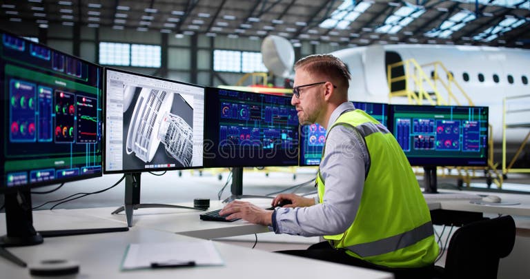 Male Aircraft Design Engineer Analyzing 3D Computer Screen Stock Photo ...