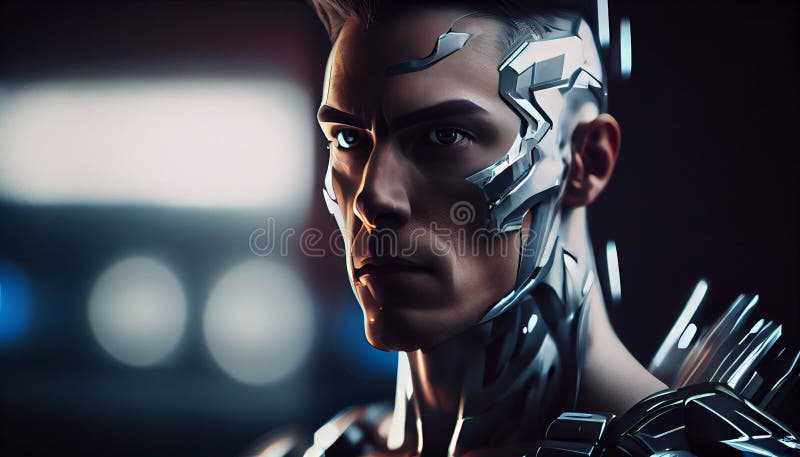 AI Generated Android Robot in Neon Light Stock Illustration ...