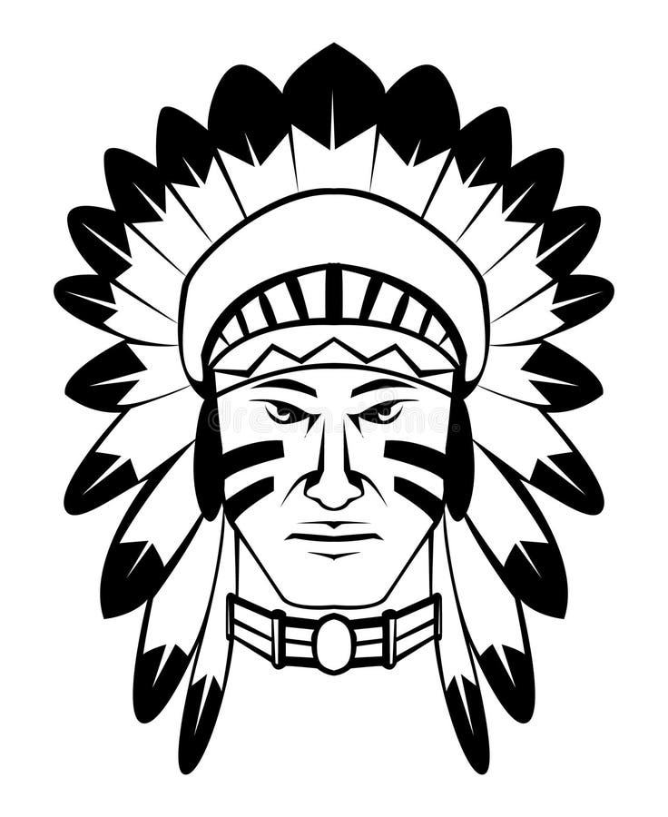 Male Apache Head Black and White Vector Illustration Stock Vector ...