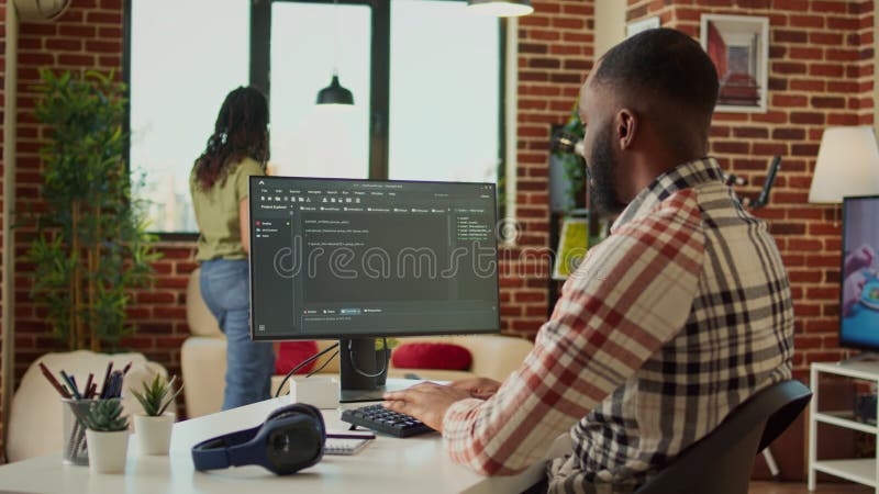 Male App Developer Using Html Script Code On Computer Stock Video