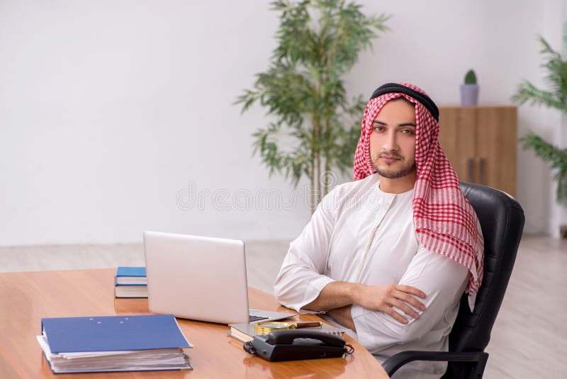 Young Male Arab Employee Working in the Office Stock Image - Image of ...