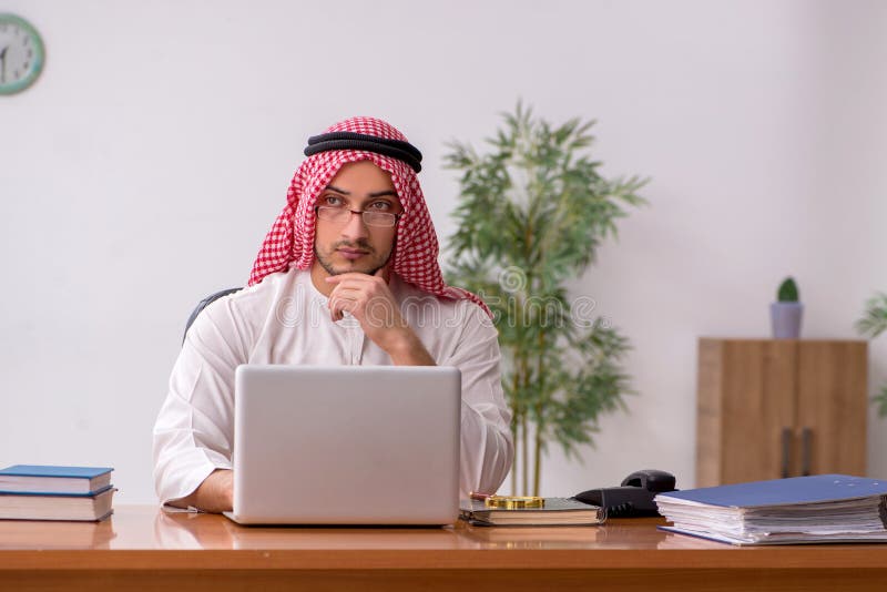 Young Male Arab Employee Working in the Office Stock Image - Image of ...
