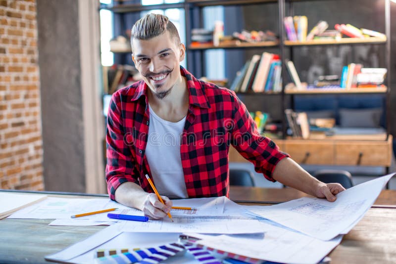 Male Architect with Blueprints Stock Photo - Image of colors, portrait ...