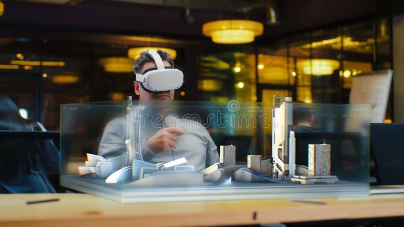 Male Architect Creates Project in Virtual Reality Stock Image - Image ...