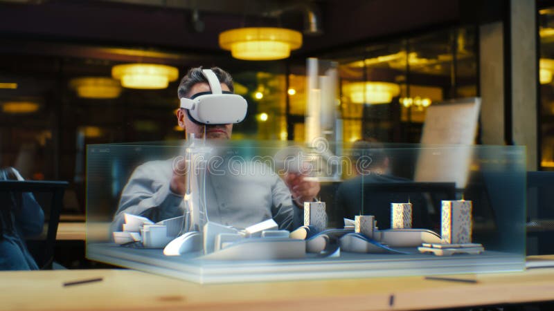 Male Architect Creates Project in Virtual Reality Stock Image - Image ...
