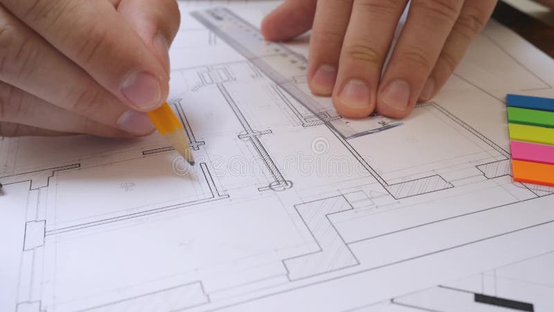 Male Architect Hand Drafting Project of Apartment Stock Footage - Video ...