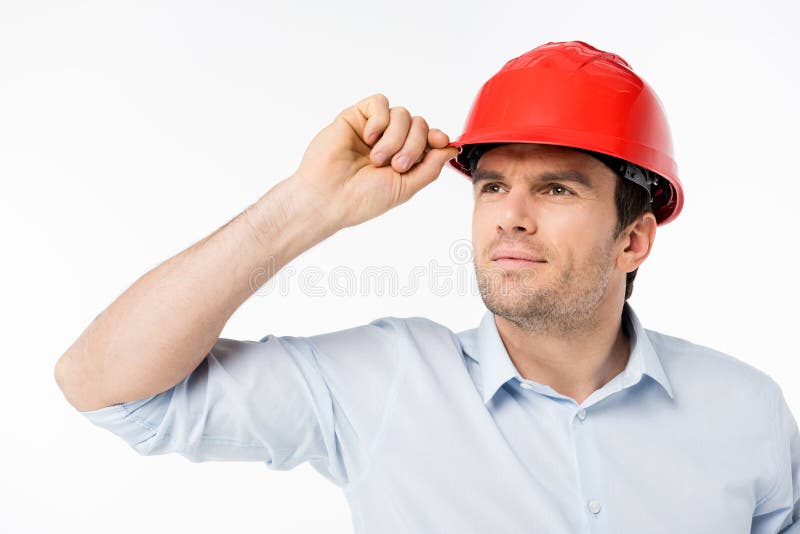 Male architect in hard hat stock photo. Image of work - 90272398