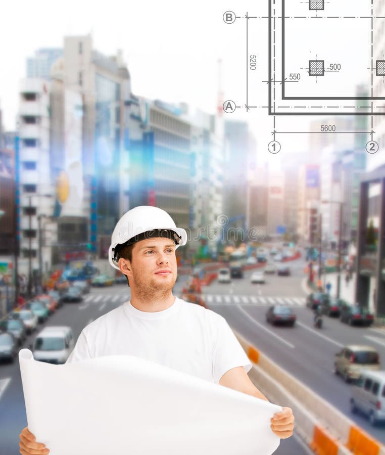 Male Architect Looking at Blueprint Stock Image - Image of business ...