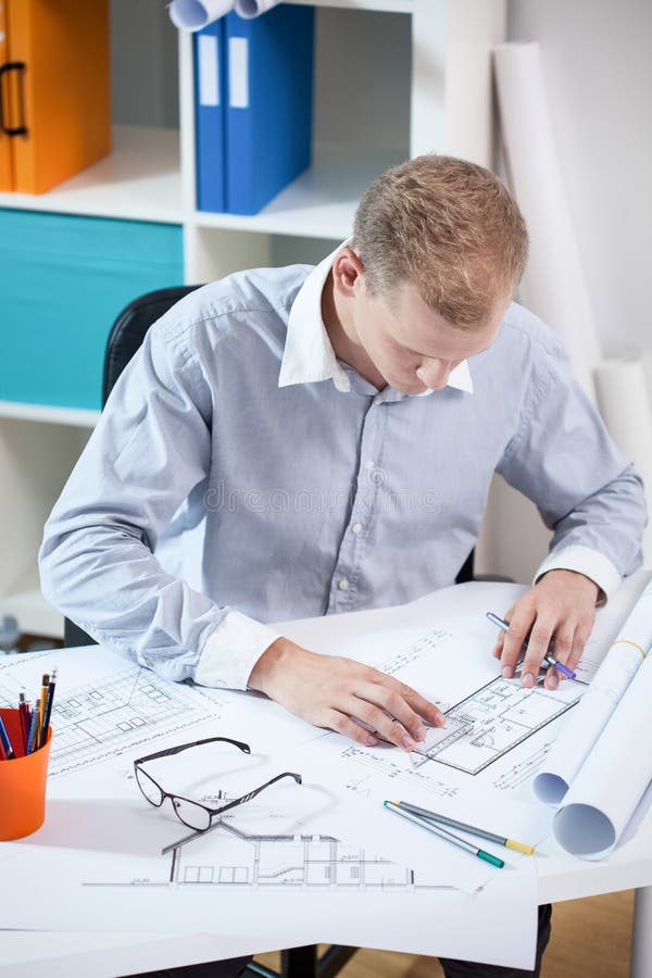 Male Architect Making a Project Stock Image - Image of plan, handsome ...