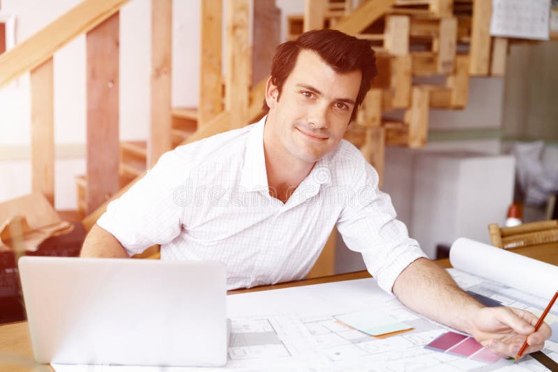 Male architect in office stock image. Image of modern - 68571787