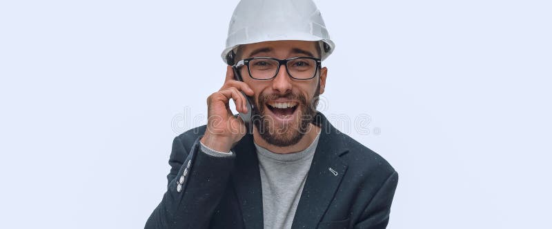 Male Architect Talking on Mobile Phone . Isolated on White Stock Photo ... Male Architect Talking on Mobile Phone . Isolated on White Stock Photo ...