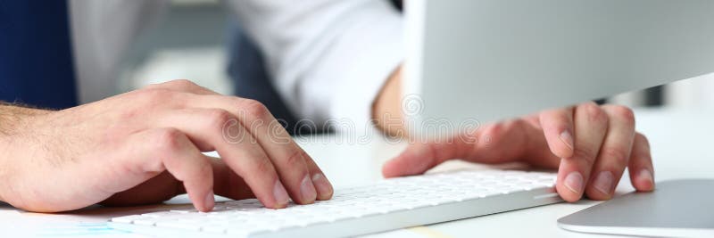 Male Arms in Suit Typing on Silver Keyboard Using Computer Pc Stock ...