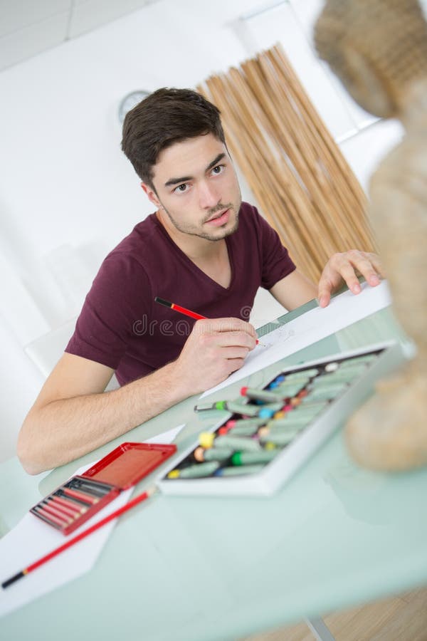 Male Artist Doing Still Life Drawing Stock Image - Image of still ...