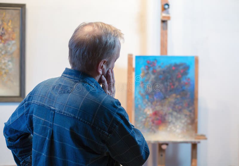 A Male Artist Painting in His Studio Stock Image - Image of male, draw ...