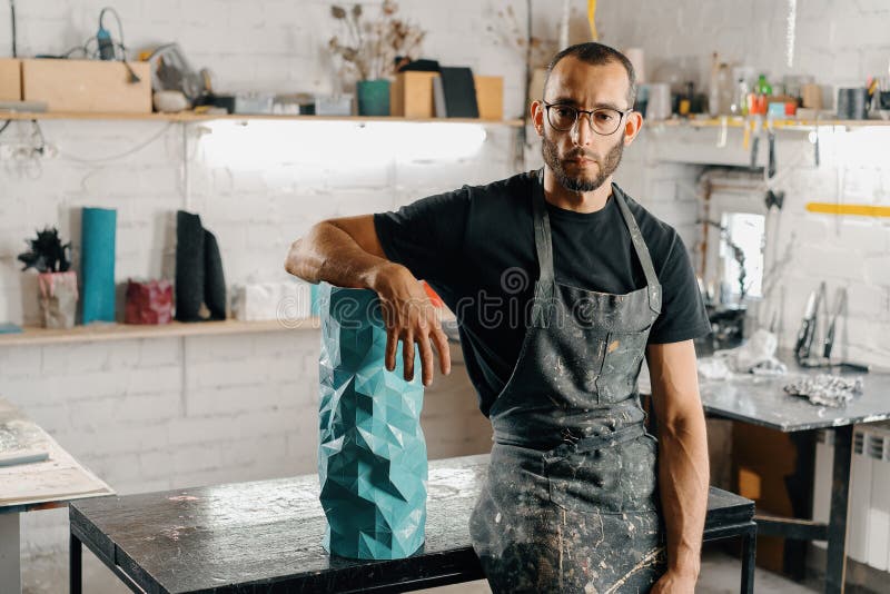 Male Artist Sculptor Artisan Standing in Art Workshop Stock Photo ...