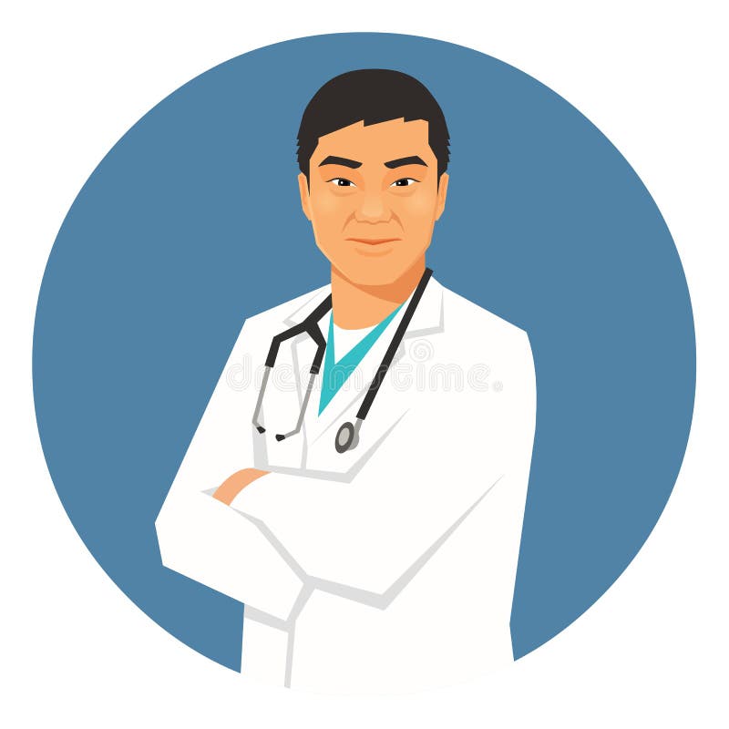 Male Asian Doctor Arms Folded. Vector Illustration Stock Vector ...