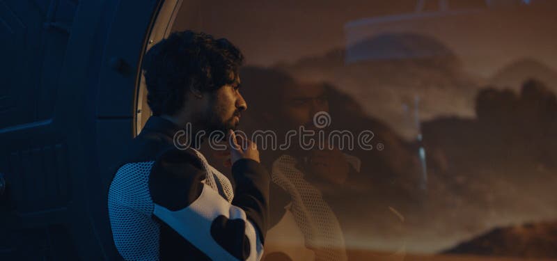 Male Astronaut Looking Out of Mars Base Window Stock Photo - Image of ...
