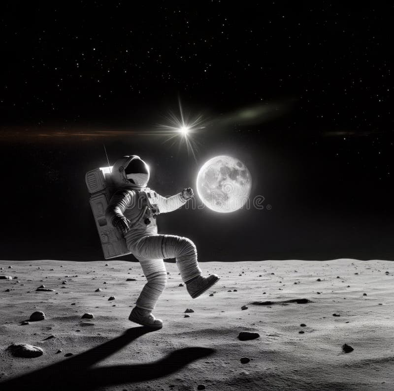 Male Astronaut Performing Moonwalk Dance Move on a Moon Surface Stock ...