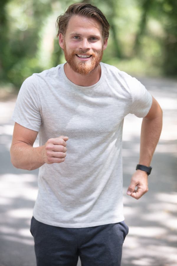 Male Athlete Sports Model Running in Forest Stock Image - Image of high ...