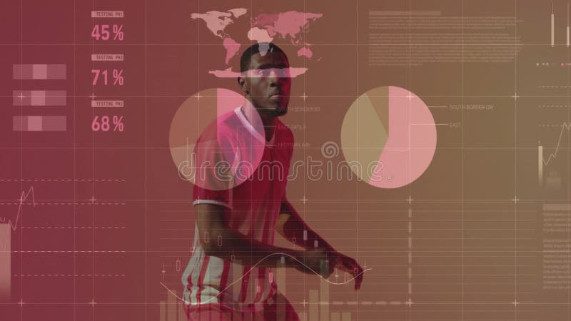 Male Athlete Standing in Analytics Dashboard, Showcasing Tech Charts ...