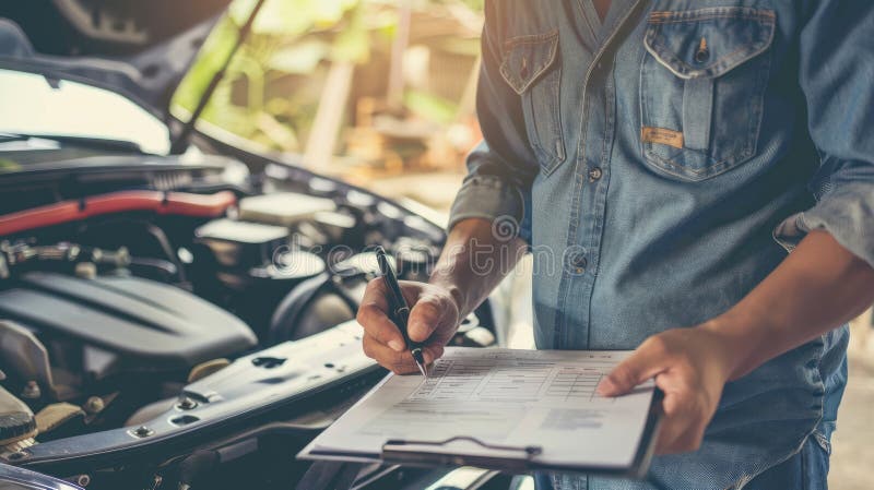 A Male Auto Mechanic Fills Out a Form. Selective Focus Stock Image ...