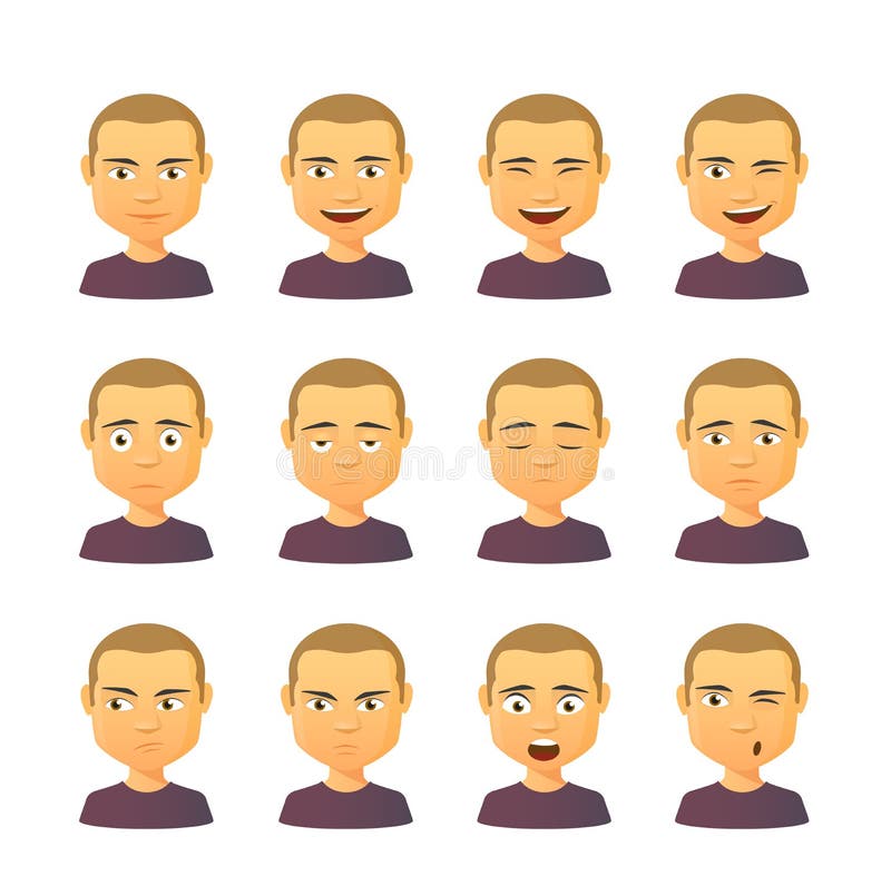 Male avatar expression set stock illustration. Illustration of isolated ...