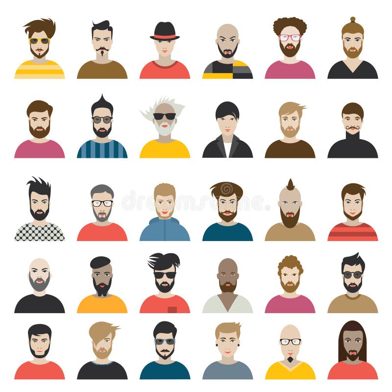 Male Avatar Heads. Various Type of Men Faces Stock Vector ...