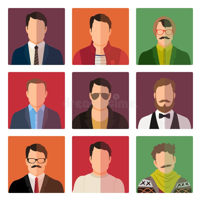Male Avatar Icons in Casual Style Stock Vector - Illustration of ...
