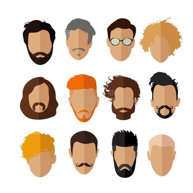 Male Avatar Icons Vector Set. People Characters in Flat Style. Faces ...